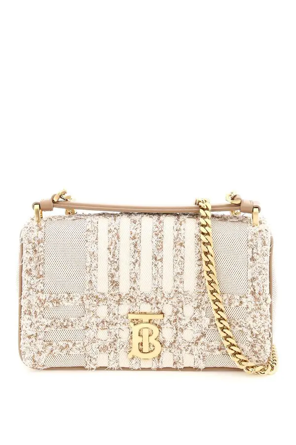 Burberry Punch Needle Check Canvas Small Lola Bag Beige, White
